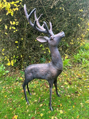 Large Stag and Doe Deer Garden Sculptures cast Aluminium with aged finish