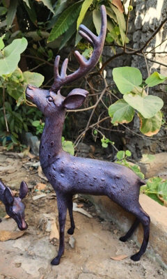 Large Stag and Doe Deer Garden Sculptures cast Aluminium with aged finish