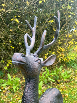 Large Stag and Doe Deer Garden Sculptures cast Aluminium with aged finish