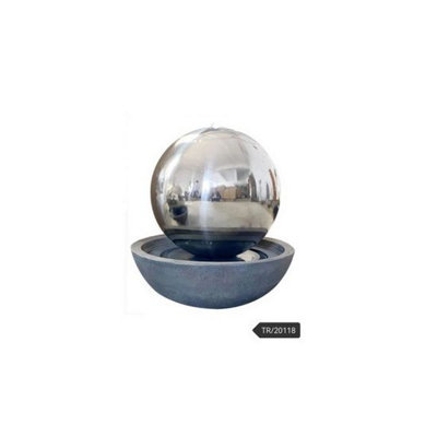 Large Stainless Sphere Resin Base Solar Powered Water Feature With Cover