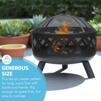 Large Steel Outdoor Fire Pit Bowl Modern Black Steel Lattice Design ...