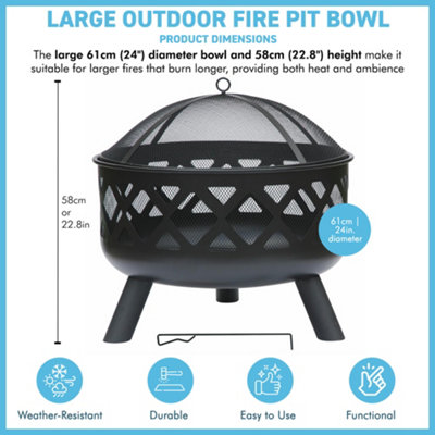 Large Steel Outdoor Fire Pit Bowl Modern Black Steel Lattice Design ...