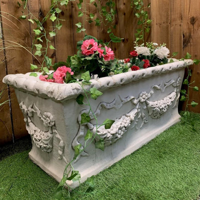Large Swag Detail Design White Stone Cast Trough 1m long | DIY at B&Q