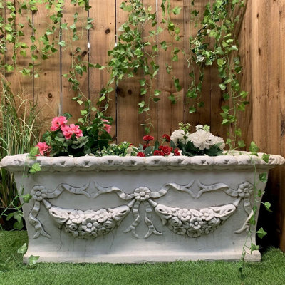 Large Swag Detail Design White Stone Cast Trough 1m long