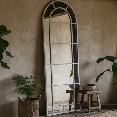 Large Tall Arched White Window-Style Framed Wall Mirror 2000 x 800 mm