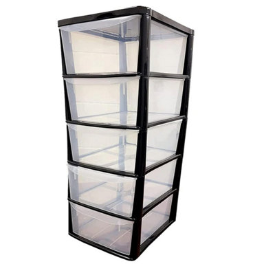 Large Tall Black 5 Drawer Storage Tower Unit For Home Office & Schools