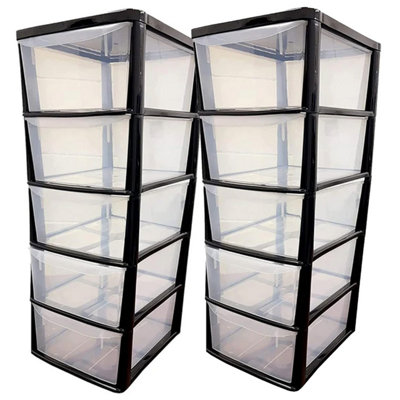 Large Tall Black 5 Drawer Storage Tower Unit For Home Office & Schools