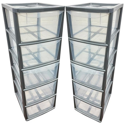 Large Tall Silver 5 Drawer Storage Tower Unit For Home Office & Schools