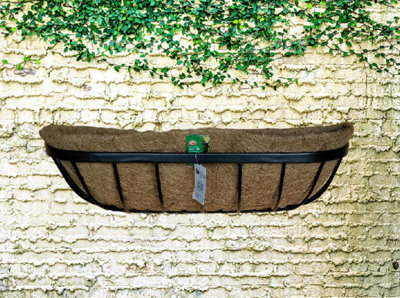Large Wall Trough Planter AND Coco Liner 30Inch Wrought Iron Mounted Basket