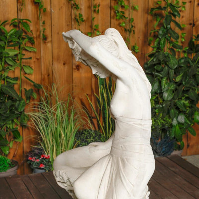 Large White Stone Bathing Lady Statue with Large Base