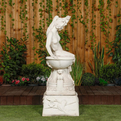 Large White Stone Bathing Lady Statue with Large Base