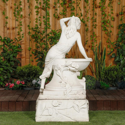 Large White Stone Bathing Lady Statue with Large Base