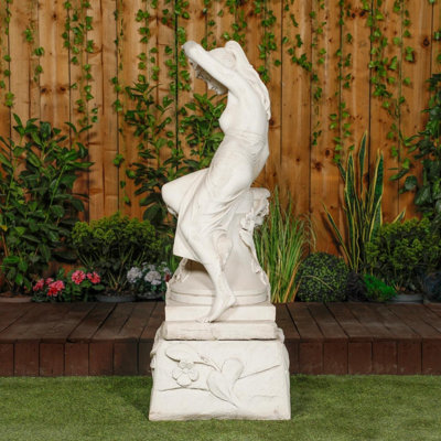 Large White Stone Bathing Lady Statue with Large Base