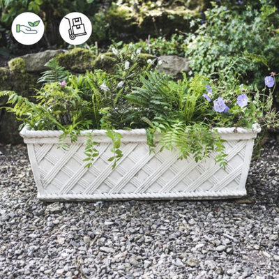 Large Wicker Design White Stone Trough