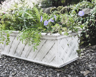 Large Wicker Design White Stone Trough