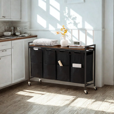 Large Wide Industrial 4 Pull Out Compartment Laundry Basket