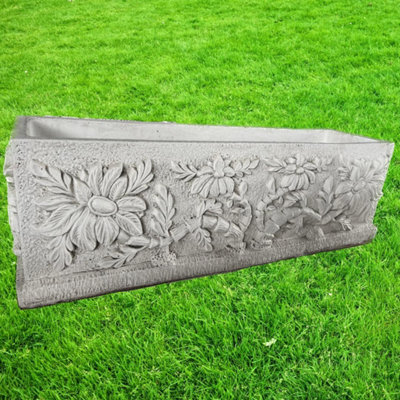 Large Wildflower design White Stone Planter Trough