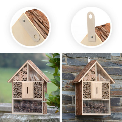 Large Wooden Bug House Natural Bark Insect Bee Hotel Outdoor Garden Habitat
