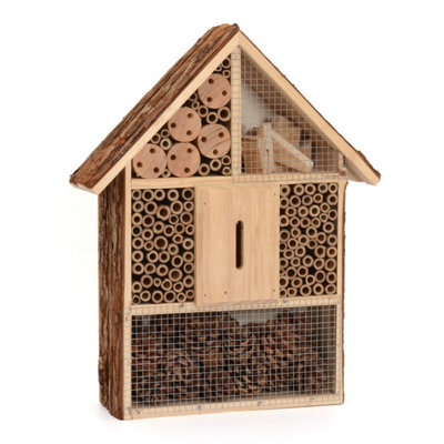 Large Wooden Bug House Natural Bark Insect Bee Hotel Outdoor Garden Habitat