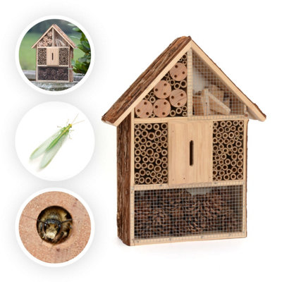 Large Wooden Bug House Natural Bark Insect Bee Hotel Outdoor Garden Habitat