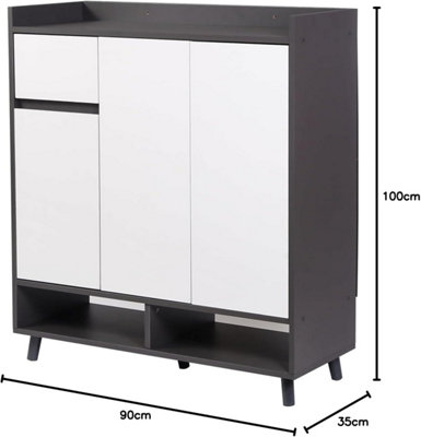 Large Wooden Hallway Shoe Cabinet 3 Doors Multiple Tier Shoe Rack ...