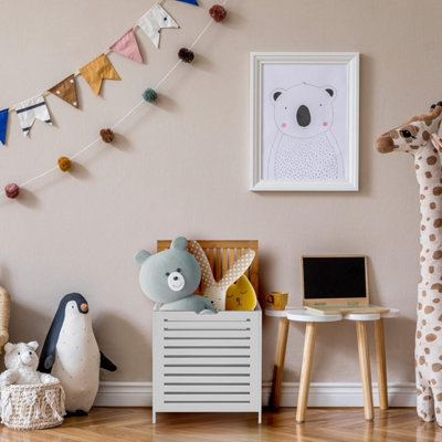 Large Wooden Laundry Basket Clothes Bin with Lid White & Oak ...