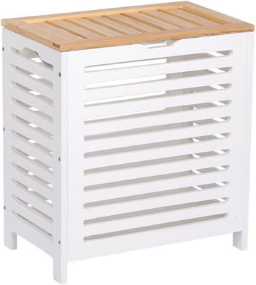Large Wooden Laundry Basket Clothes Bin with Lid White & Oak ...