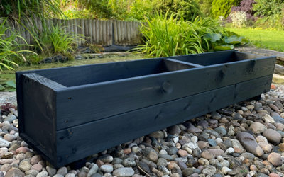Large Wooden Planter Black Trough Garden Flower Box Heavy Duty 1200mm ...