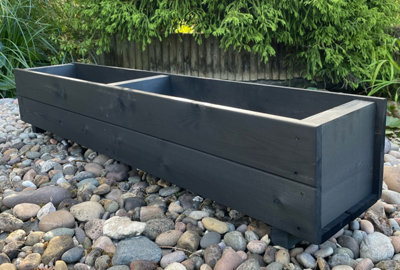 Large Wooden Planter Black Trough Garden Flower Box Heavy Duty 1200mm ...