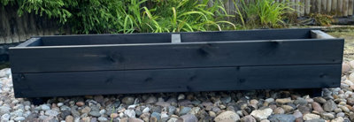 Large Wooden Planter Black Trough Garden Flower Box Heavy Duty 1200mm ...