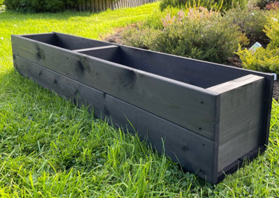Large Wooden Planter Black Trough Garden Flower Box Heavy Duty 1200mm ...