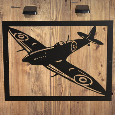 Large WW2 Spitfire Garden Wall Art and 2 Solar Lights Military Theme ...