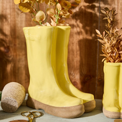 Large Yellow Wellington Boot Indoor Outdoor Garden Planter Flower Pot