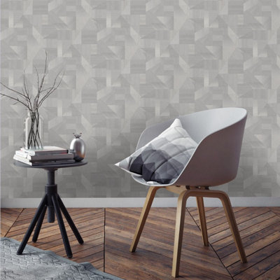 Laronda Geometric Wallpaper Grey Holden 65750 | DIY at B&Q