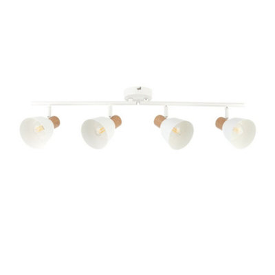 Larren - Matt White & Wood Detail 4 Way Adjustable Ceiling Spotlight