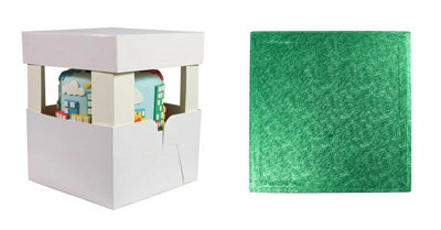 LARRYROO Square Colour Cake Drum & White Box + Lid With 12" Corner ...