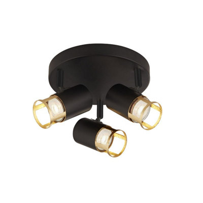 Laser 3 Light Round Spotlight In Black And Gold Leaf from Lights4Living