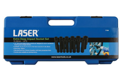 Laser 7759 14pc Extra Deep Impact Socket Set 1/2" Drive 6pt 10-32mm