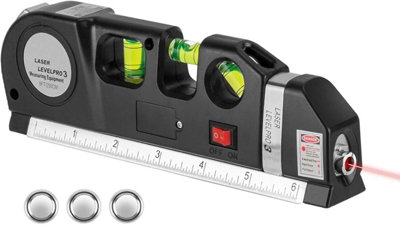 Laser Level Pro 3, 2.5m Measuring Tool with Built-in Spirit Levels and ...