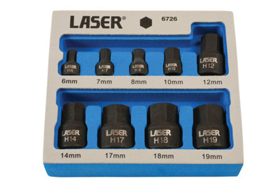 Laser Tools 6726 9pc Low Profile Hex Socket Bit Set 1/4" & 3/8" Drive