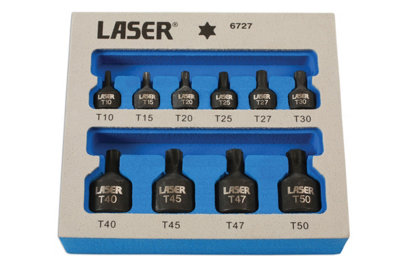 Laser Tools 6727 10pc Low Profile Impact Torx/Star Socket Bit Set 1/4"D ...
