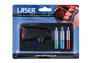Laser Tools 7848 T Handle Pre Set Torque Bit Driver 1/4" Magnetic + 4 ...