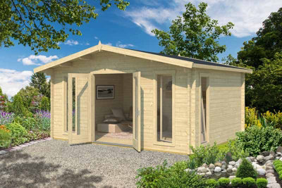 Lasita Boston Log Cabin - 4.8m x 3.6m - Apex Roof Garden Log Cabin ...