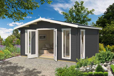 Lasita Boston Log Cabin - 4.8m x 3.6m - Apex Roof Garden Log Cabin ...