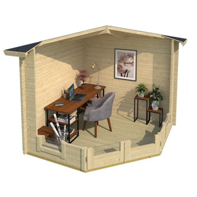 Lasita Oswestry Corner Log Cabin - 2.4m x 2.4m - Compact Corner Summer House with Column Windows