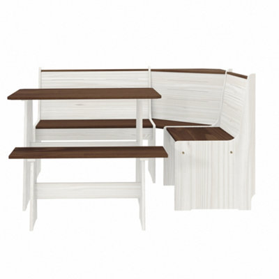 Latham Corner Dining Set Kitchen Table Diner Set L Shaped Diner Trestle Table and Bench, White ...