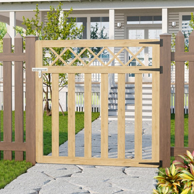 Lattice Top Garden Wooden Gate Fence Gate Yard Patio Entrance 120cm W x ...