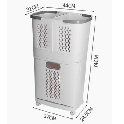 Laundry Basket 2 Tier 3 Section Laundry Hamper Sorter Divided Clothes ...