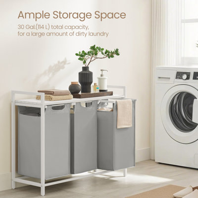 Laundry Basket, 3-Compartment Laundry Hamper, Pull-Out and Removable ...
