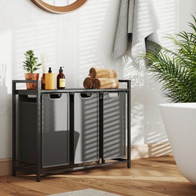 Laundry Basket, 3-Compartment Laundry Hamper, Pull-Out and Removable ...